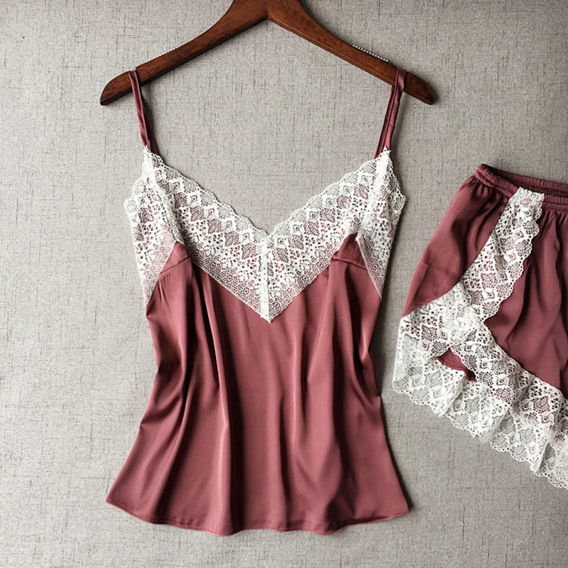 Women-s-Sexy-Sleepwear-Satin-Pajama-Set-White-Lace-V-Neck-Pyjamas ...