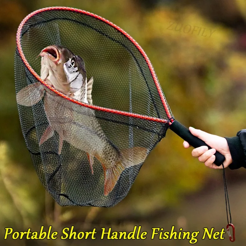 Portable Short Handle Fly Fishing Hand Net Small Mesh Landing Net ...