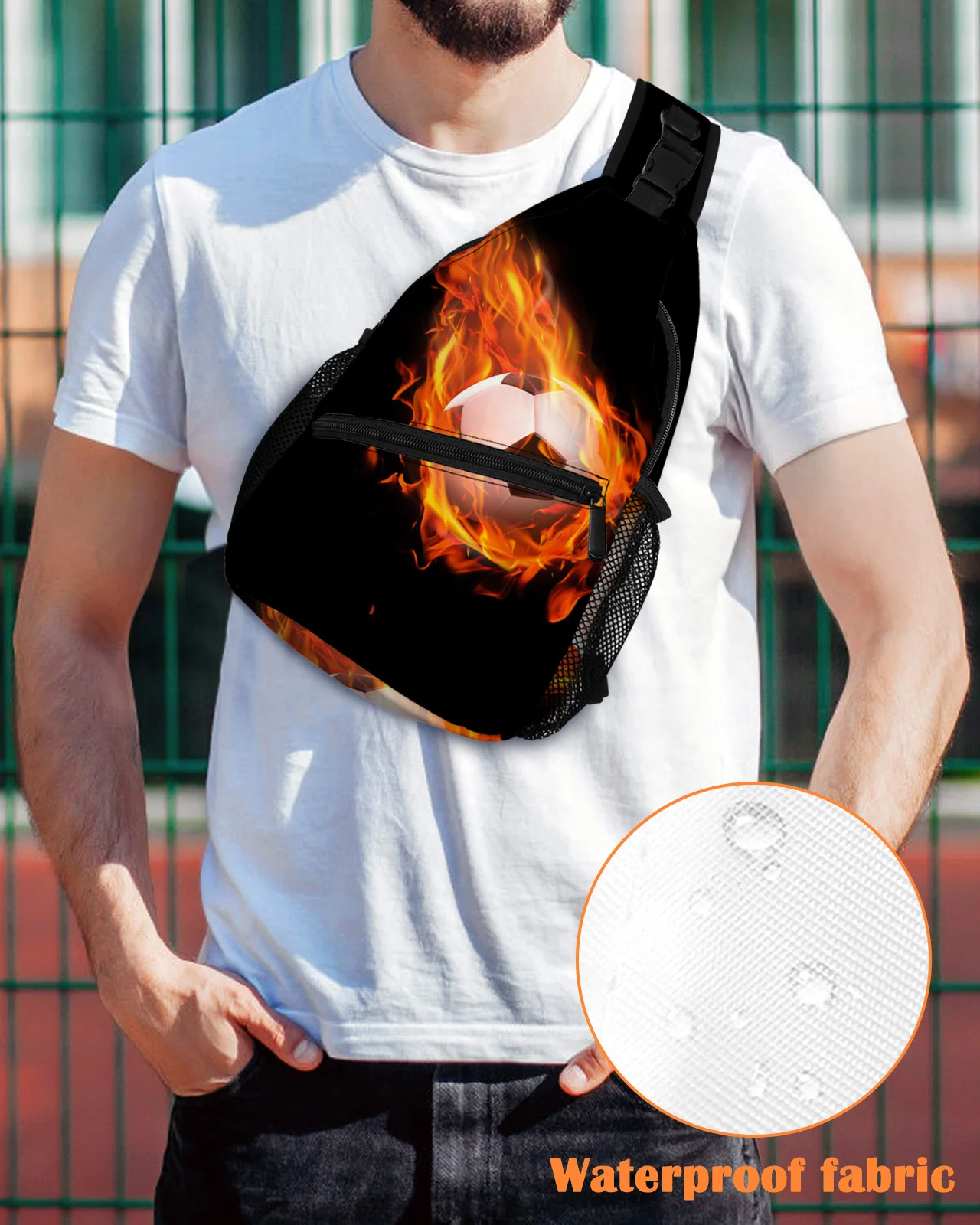 Flame-Football-Black-Soccer-Chest-Bag-for-Men-Casual-Sports-Shoulder ...