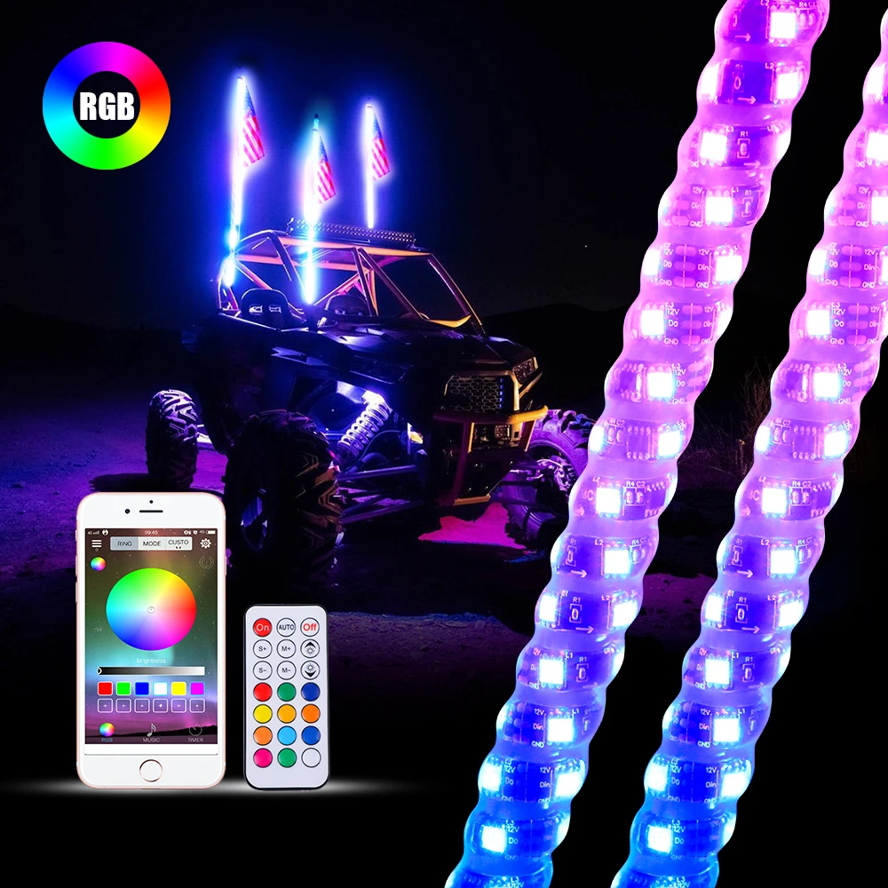 3/4/5ft Led Whip Light Rgb Waterproof Multi-color Flagpole Lamp Bowlight For Offroad Sand Rails ...