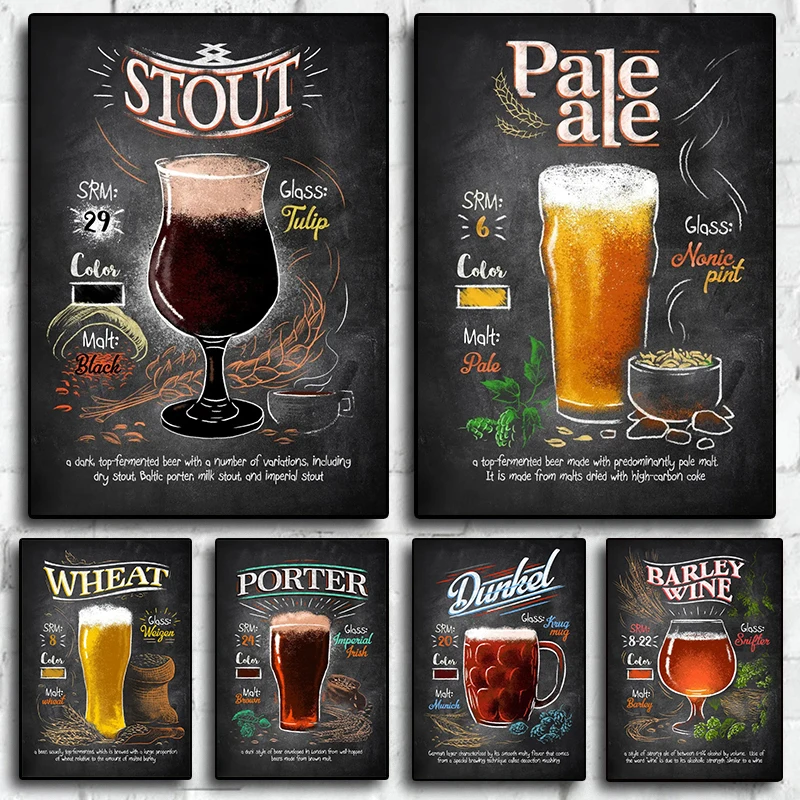 Vintage stout cevada dunkel trigo cerveja pintura em tela poster ...
