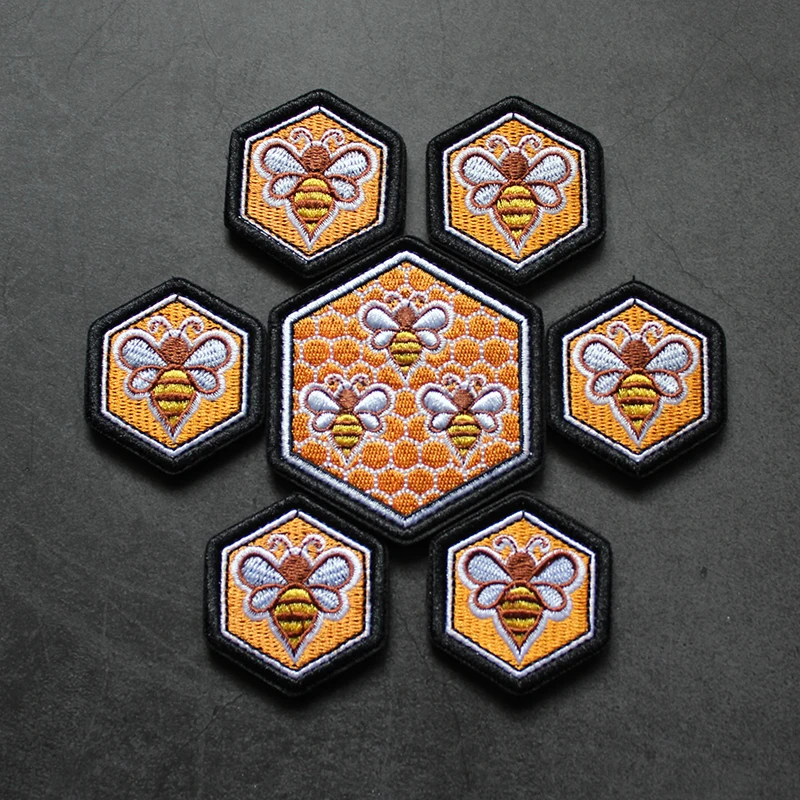 Hexagon-Honey-Bee-Embroidered-Patches-Outdoor-Cute-Animal-Insects-Badges-Tactical-Appliques ...