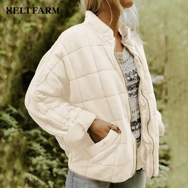 Women's Autumn Quilted Jacket Stand Collar Lightweight Warm Jacket ...