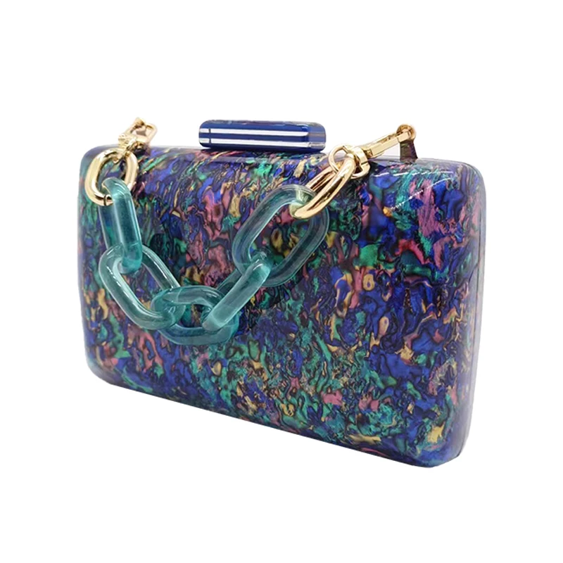 Women's Handbag Luxury Acrylic Evening Bags Navy Blue Vintage Colorful ...
