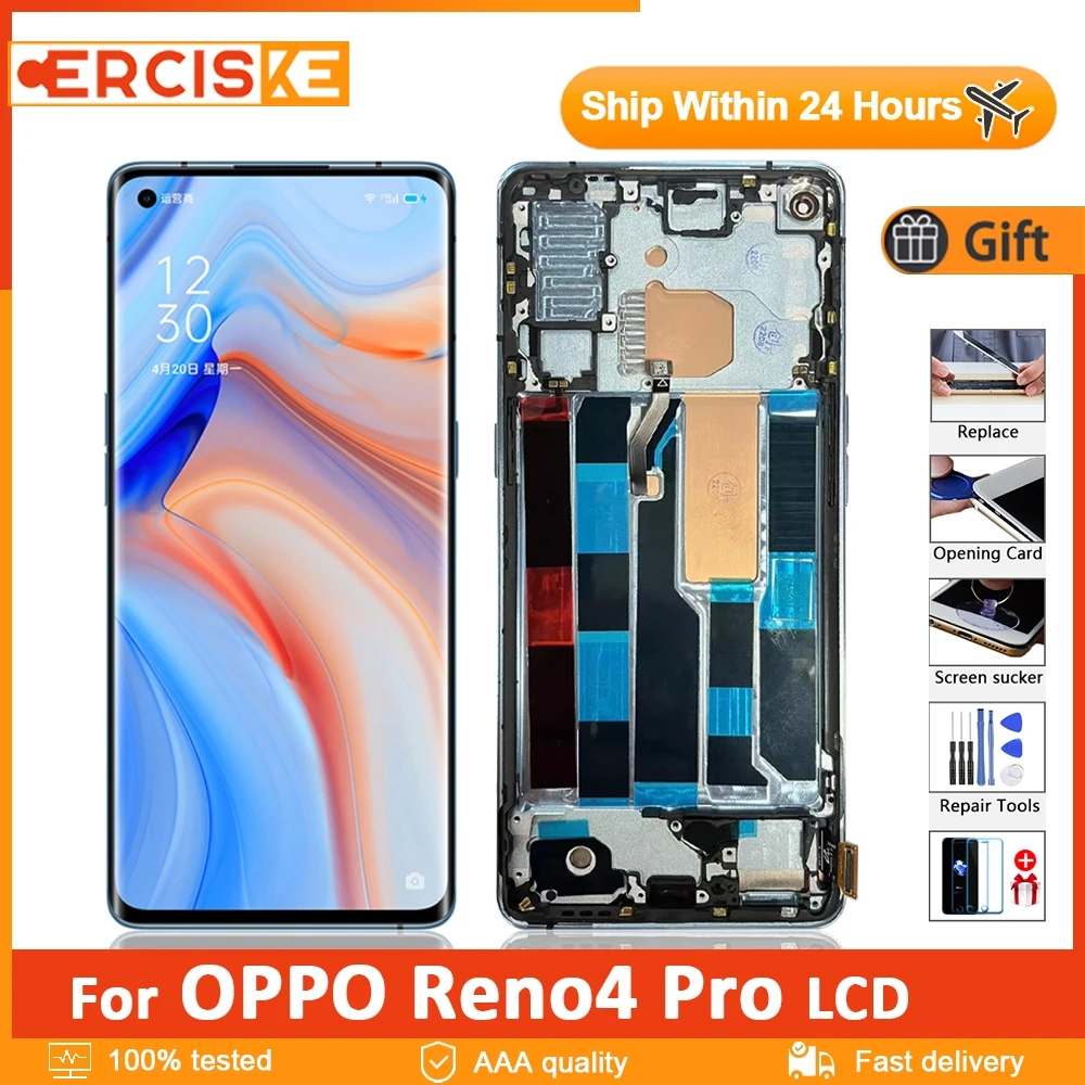 Original Super AMOLED For Oppo Reno4 Pro CPH2109 LCD Display Digitizer Assembly For Reno 4Pro 5G ...