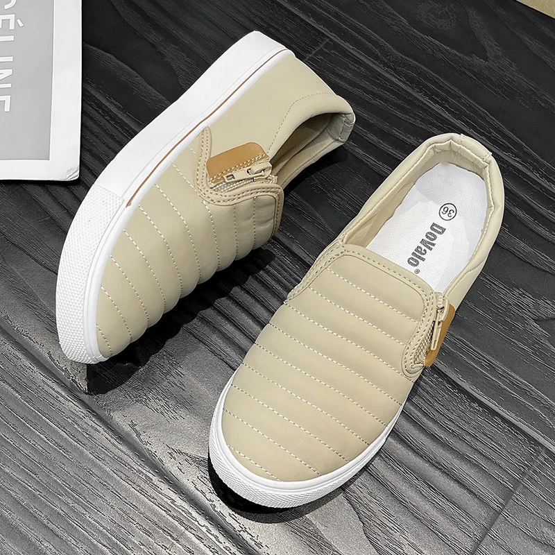 Outdoor-Shoes-for-Women-Side-Zipper-Ladies-Flats-Casual-Sneaker-Sewing ...