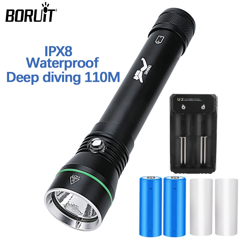 BORUiT-Diving-LED-Flashlight-High-Power-IPX8-Waterproof-Professional ...