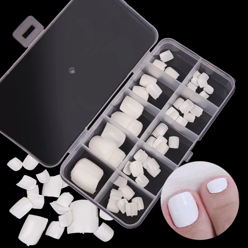 100pcs-Full-Cover-Fake-Toenail-Natural-White-Clear-Press-on-Toe-Foot ...