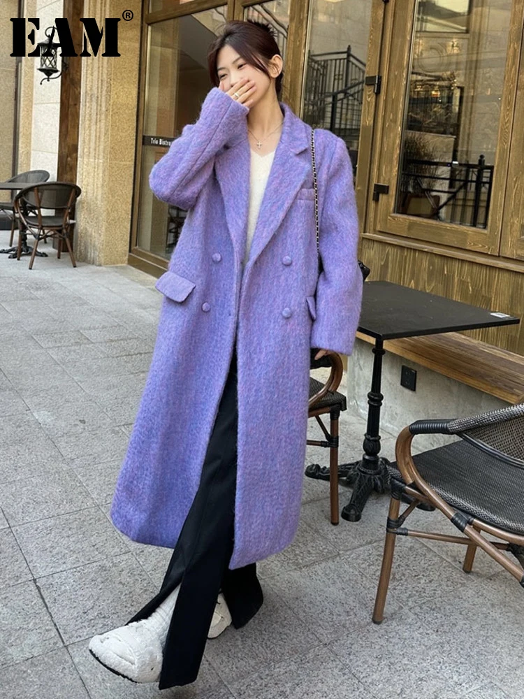 [eam] Loose Fit Purple Big Size Long Elegant Woolen Coat Parkas New ...