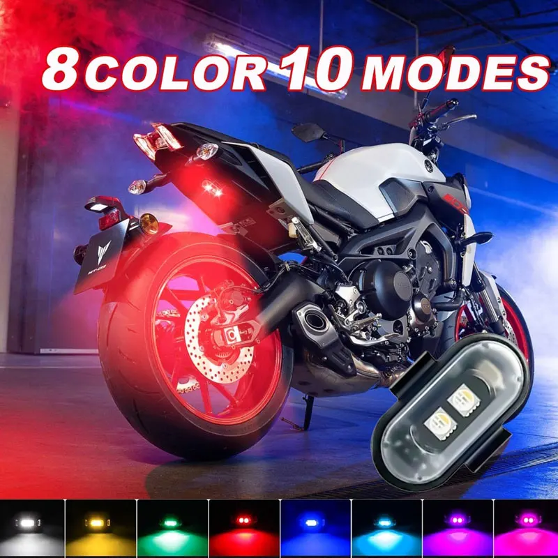 Bike-Car-Motorcycle-LED-Flash-8-Color-Remote-Warning-Light-Mini ...
