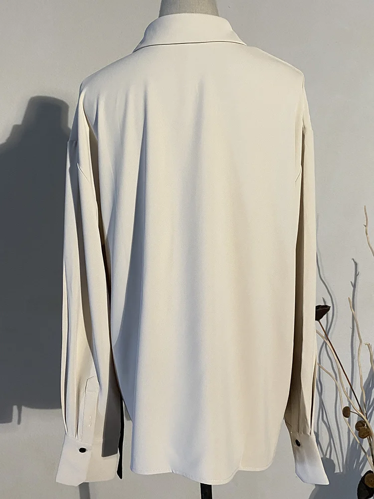 [EAM] Women Apricot Irregular Pleated Elegant Blouse New Lapel Long ...