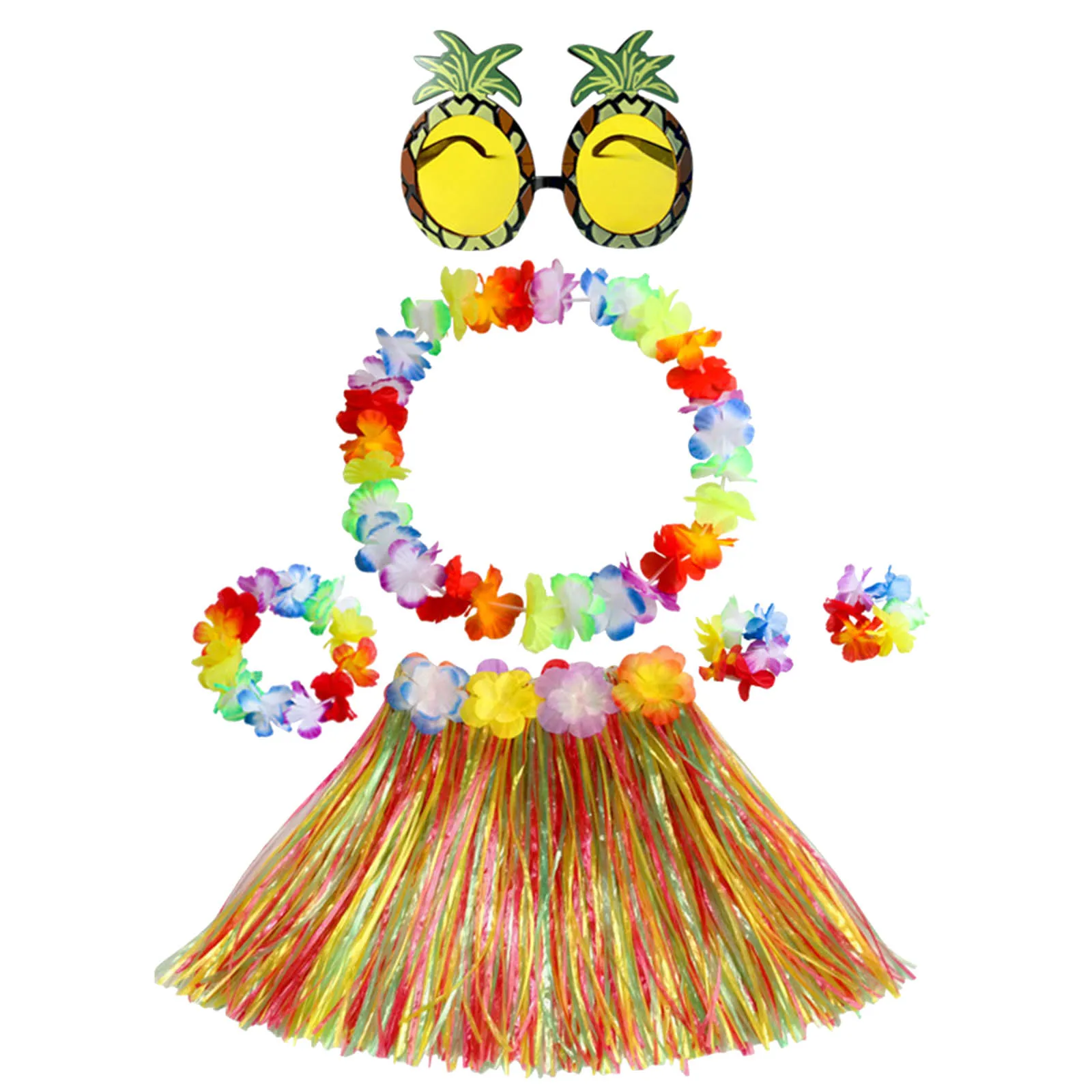Women Hawaiian Hula Costume Set Colorful Flower Tassel Skirt Carnival ...