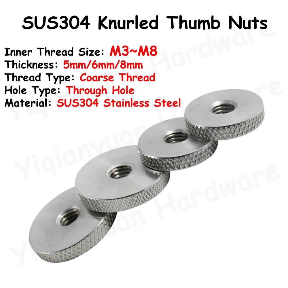 M3-M4-M5-M6-M8-GB807-SUS304-Stainless-Steel-Knurled-Thumb-Nut-Through ...