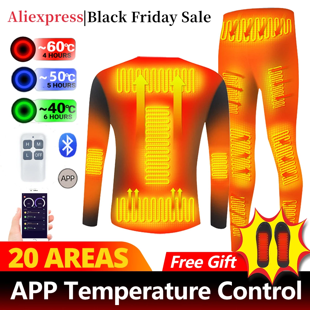 Winter Heated Underwear Set Usb Battery Powered Smart Phone App Control ...