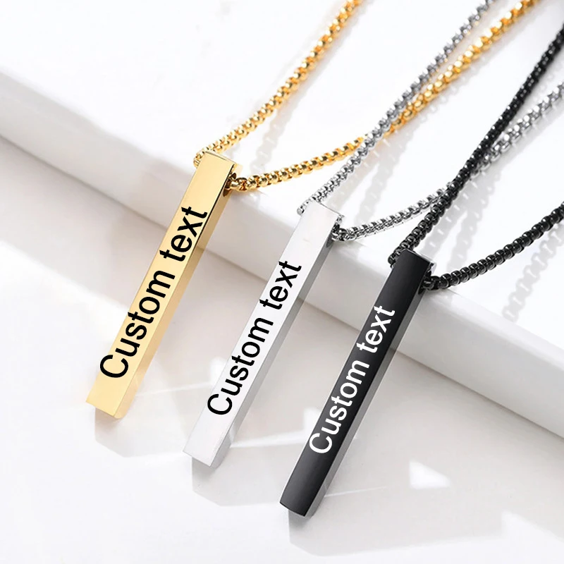 Punk Custom Text Name Logo Rectangle Pendant Necklaces For Men Women ...