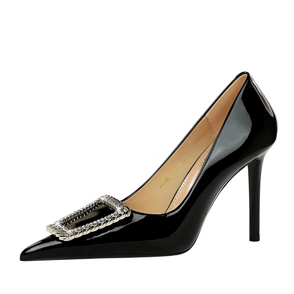 Banquet-High-Heels-Thin-Heels-Lacquer-Leather-Shallow-Mouth-Pointed ...