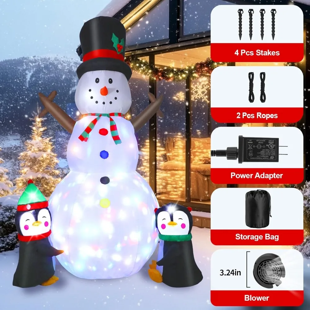 Inflatable Snowman with Penguins Christmas Decoration for Yard Built in ...