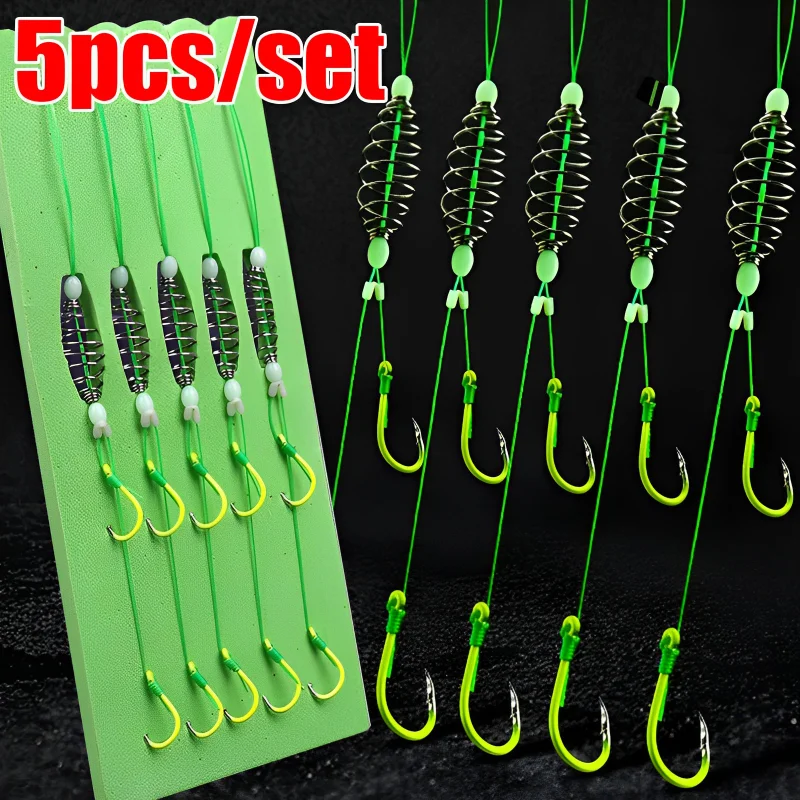 5Pcs-Double-Hook-Fishing-Line-Carbon-Steel-Fishing-Hook-with-PE-Line ...