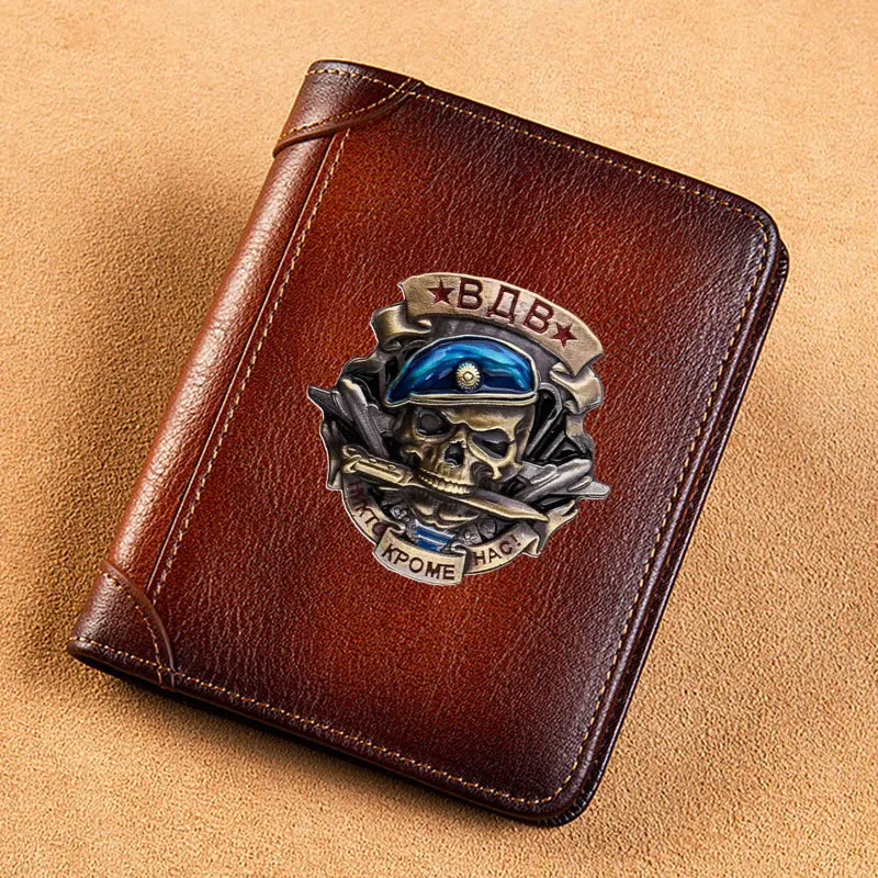 High-Quality-Genuine-Leather-Men-Wallets-Russian-Airborne-Forces-Skull ...
