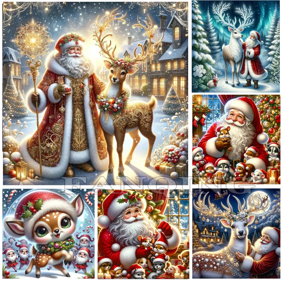 5D Christmas Diamond Painting Santa Claus Deer Series Full Rhinestone ...