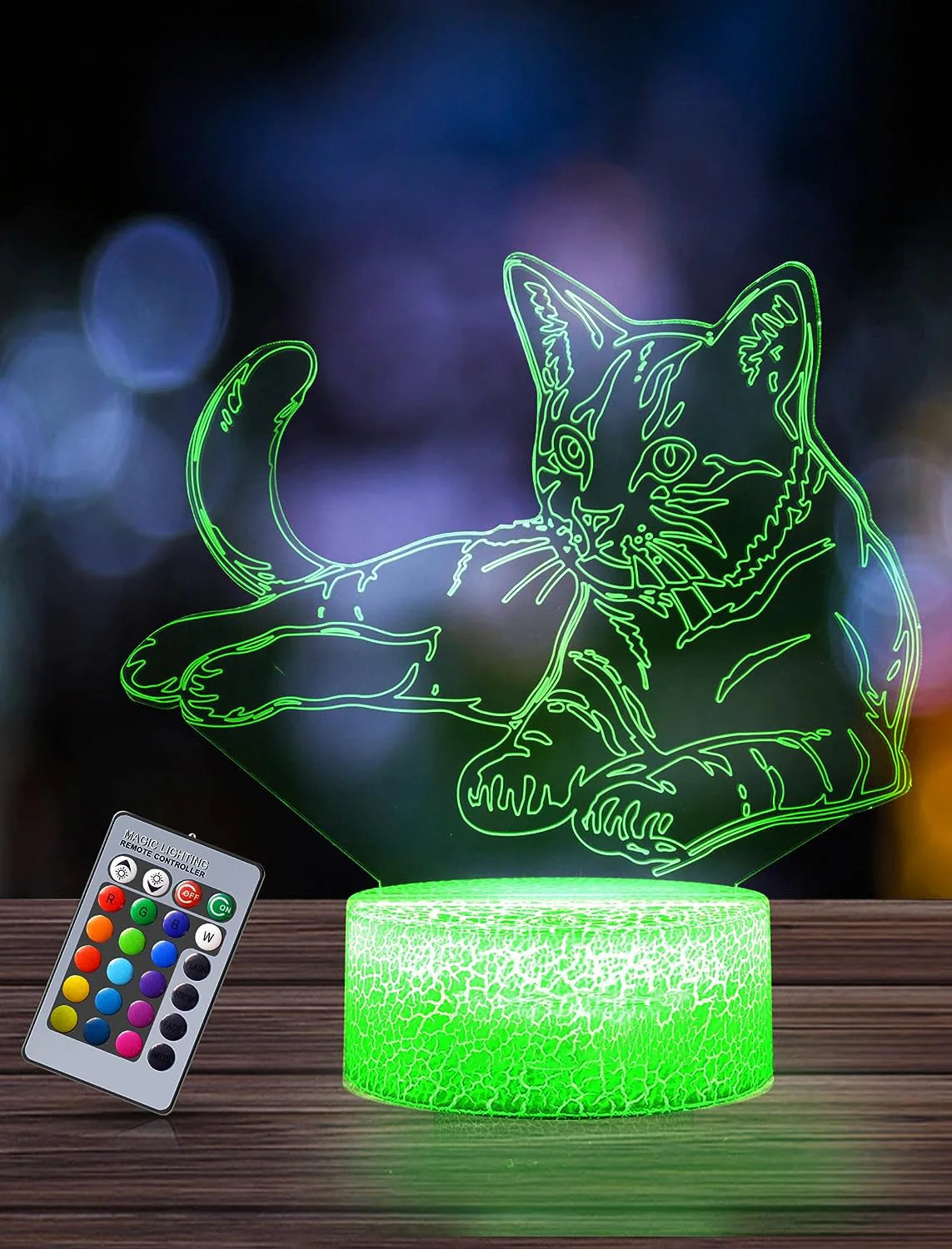 Cat-Night-Light-3D-Illusion-Night-Lamp-16-Colors-Changing-with-Remote ...