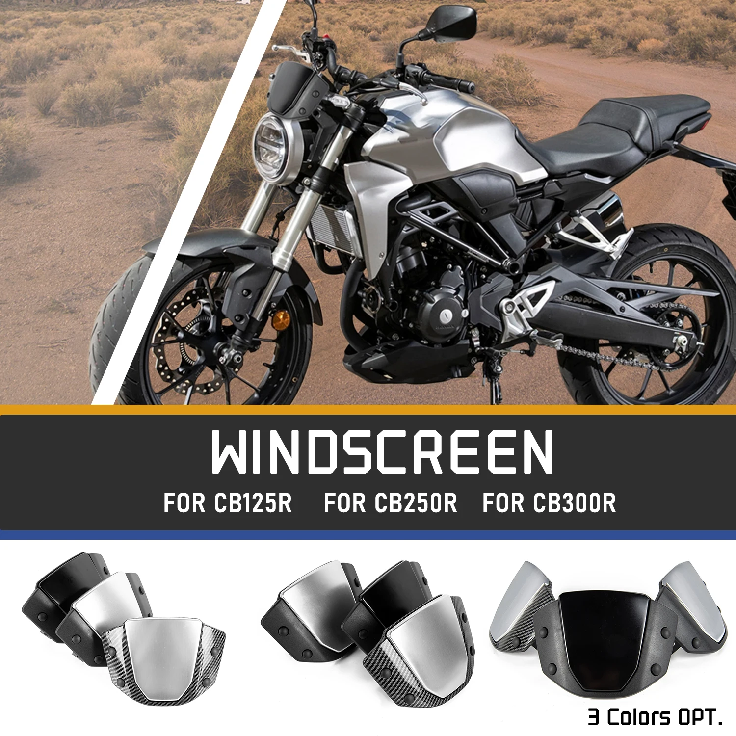 Motorcycle-Windshield-WindScreen-For-Honda-CB125R-CB250R-CB300R-2018 ...
