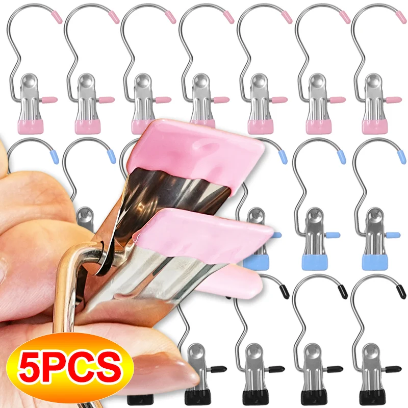 1-5PCS-Portable-Laundry-Hook-Stainless-Steel-Clothes-Pegs-Bathroom ...