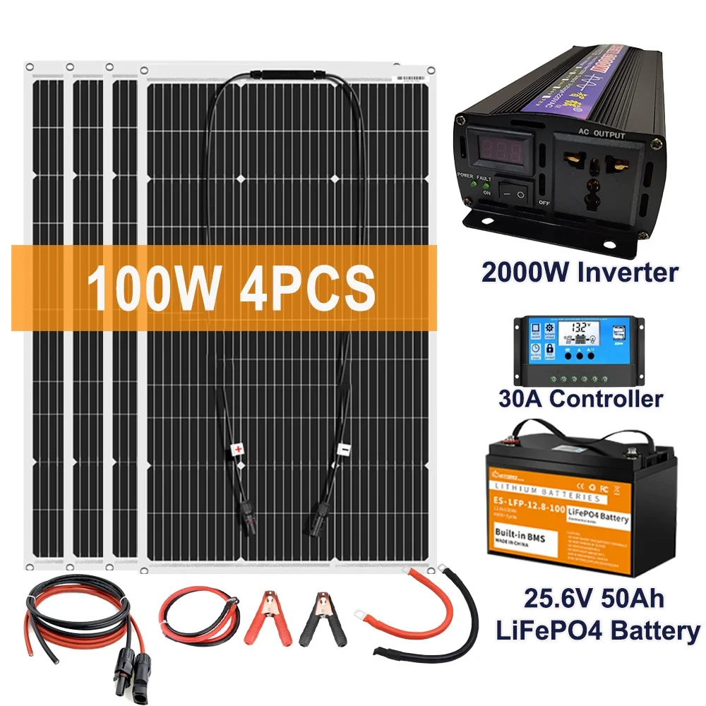 2000W Solar Panel Power Generator System For Home Kit 220V Inverter 30A ...