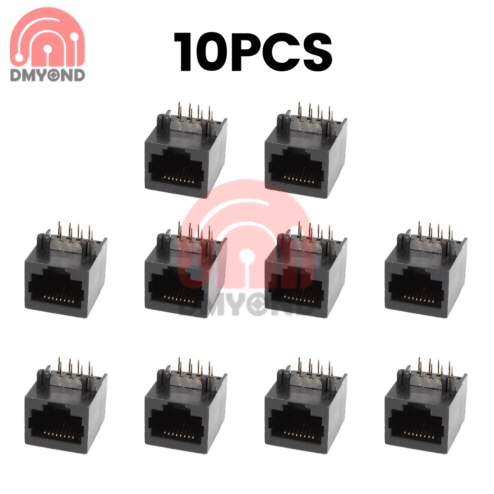 10Pcs RJ45 Metal 8 Pin Female PCB Right Angle Board Jack Connector 8P8C ...