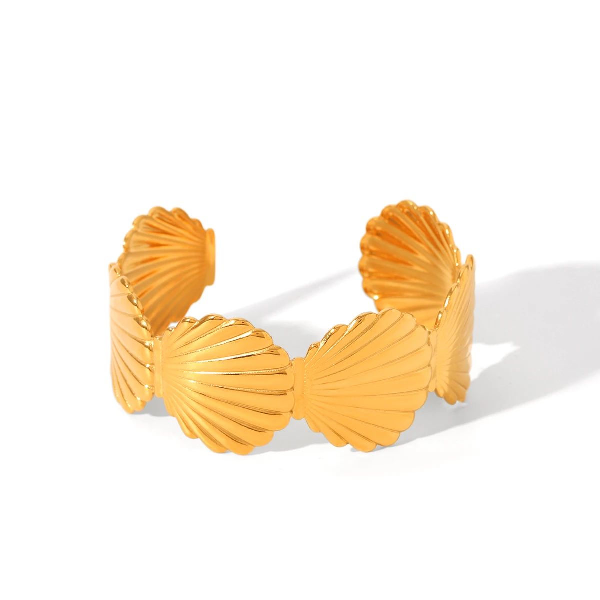 Simple Shell Cuff Bracelets for Women, Stainless Steel 18K Gold Plated ...