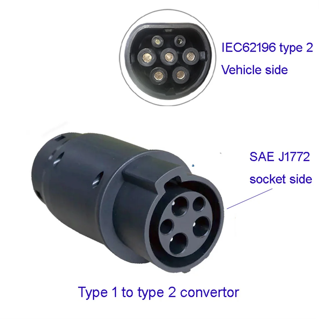 TYPE 1 to TYPE 2 Plug Adapter 16A 32A Convertor Connector EVSE for ...