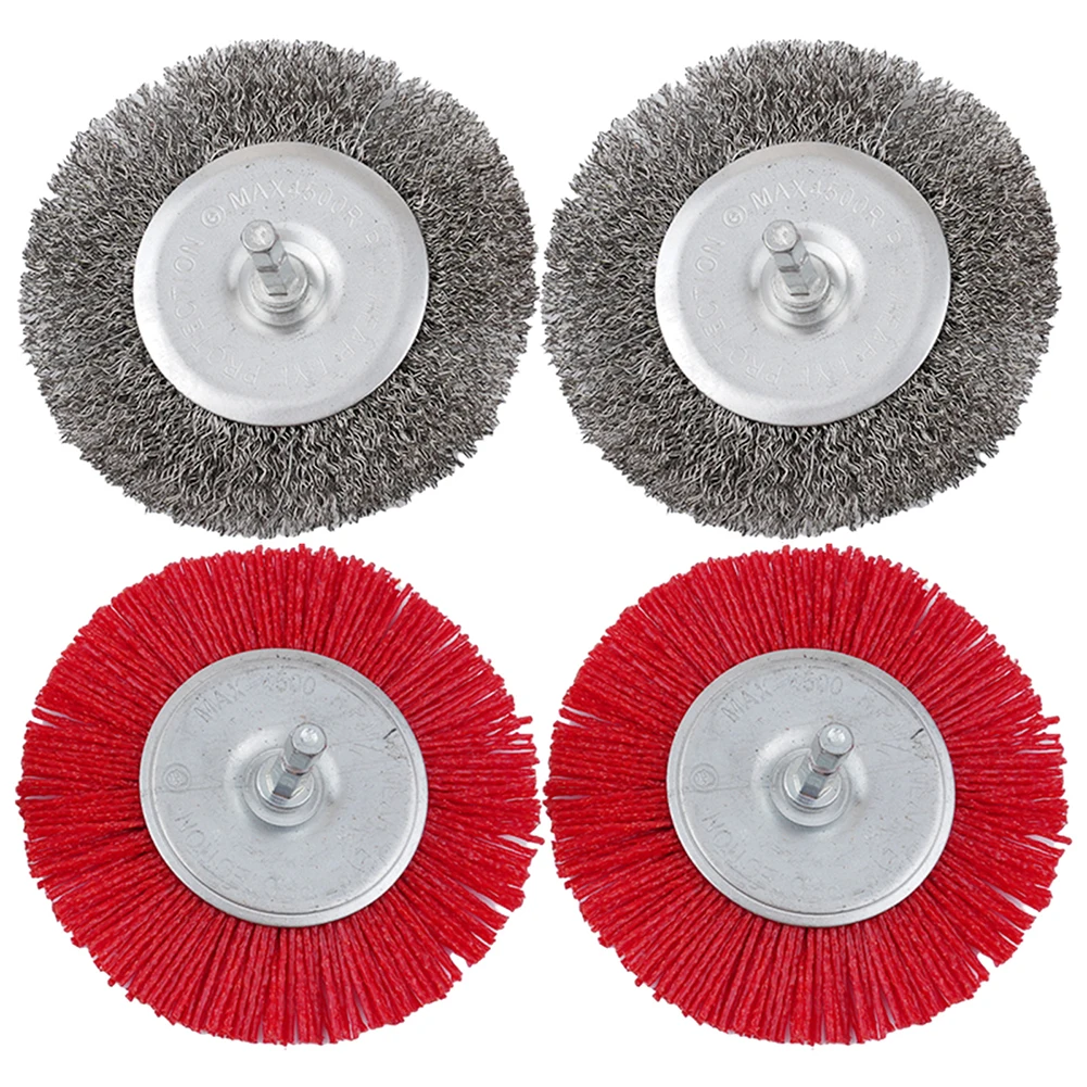 4Pcs 110mm Wire Brush Wheel Stainless Steel Hex Shank Nylon Abrasive ...