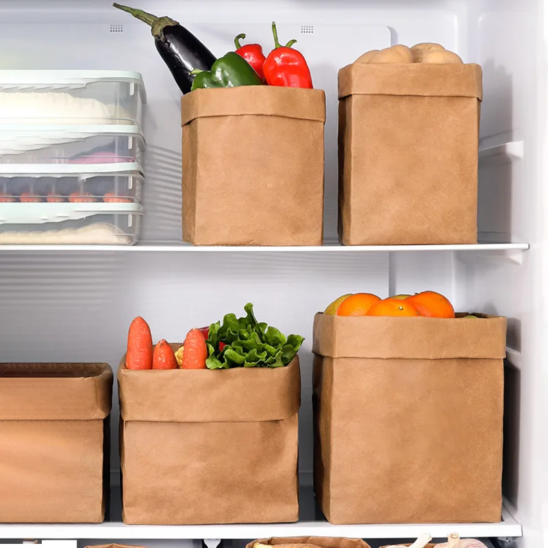 Washable-Kraft-Paper-Storage-Bag-Reusable-Kitchen-Fridge-Food-Storage ...