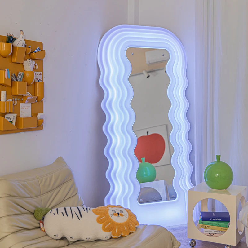 Big Wavy Light Decorative Mirror Bedroom Led Full Lenth Shower Mirror ...