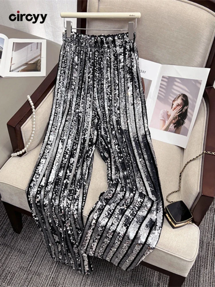 Circyy-Sequins-Pants-Women-High-Waisted-Glitter-Pants-Loose-Wide-Leg ...