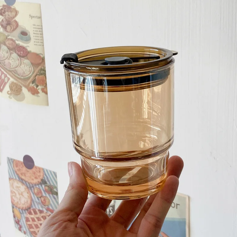 350ml 400ml Coloured Glass Cup Amber Grey Portable Iced Coffee Tumbler ...