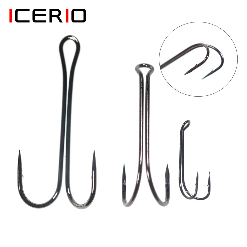 ICERIO-10pcs-Double-Fishing-Hook-Fly-Tying-Double-Frog-Hook-Saltwater ...
