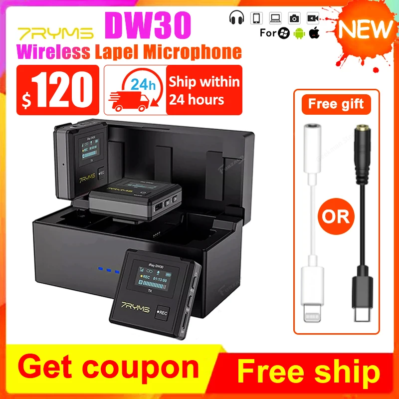 In-Stock-7RYMS-iRAY-DW30-Wireless-Lapel-Microphone-8G-Recording-2-4G-Dual-Channel-Professional ...