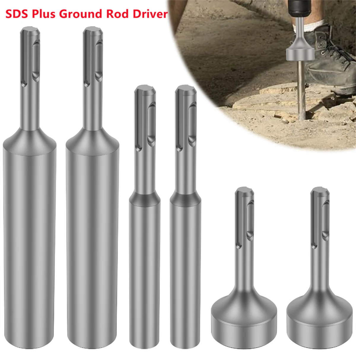 3/6Pcs SDS Plus Ground Rod Driver 16/25/35mm Earth Stake Grounding Rod ...