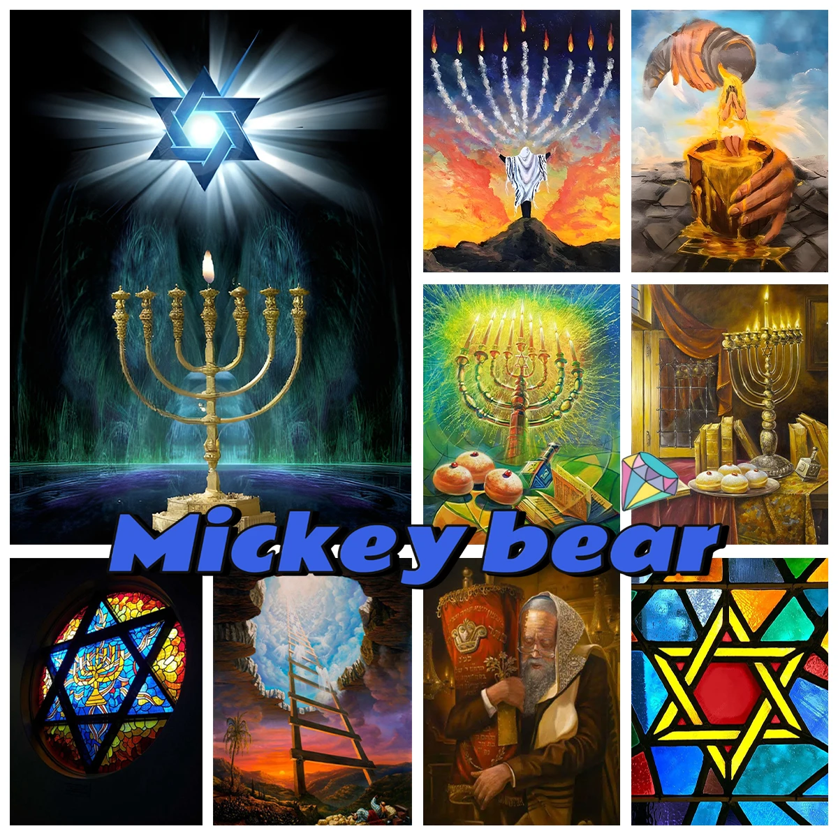 Judaism-Culture-Diamond-Painting-Kit-Star-of-David-and-Menorah-Murals ...