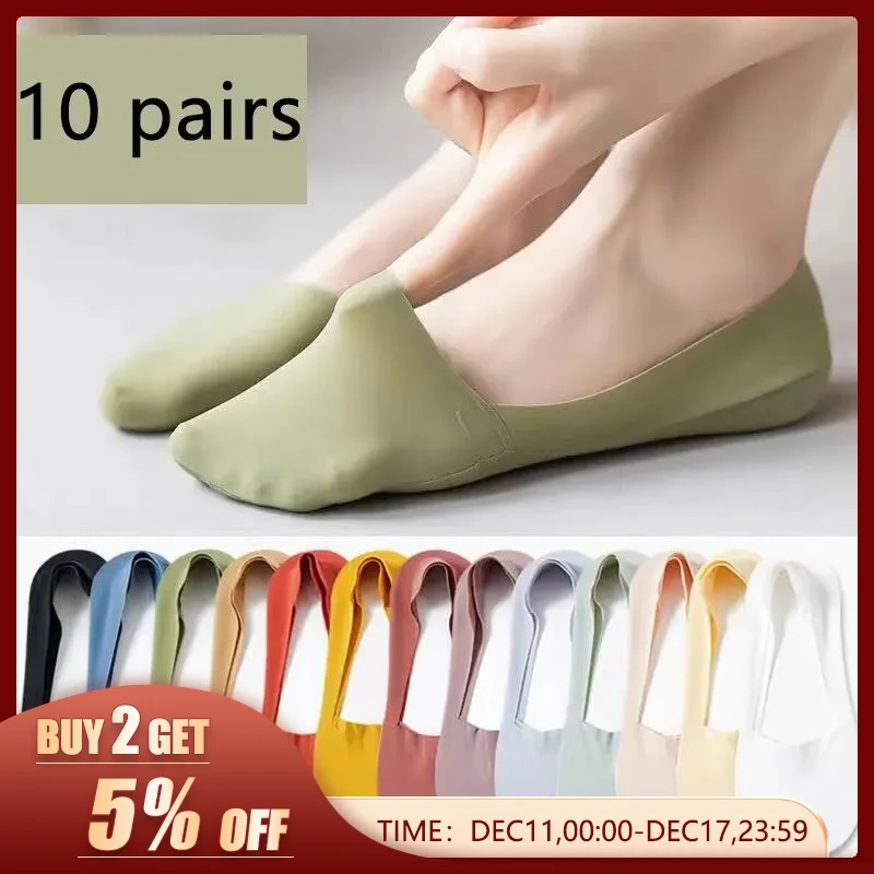 10-Pairs-Women-Socks-Free-Size-Breathable-Casual-Solid-Color-Boat-Socks-Soft-Summer-Girls ...