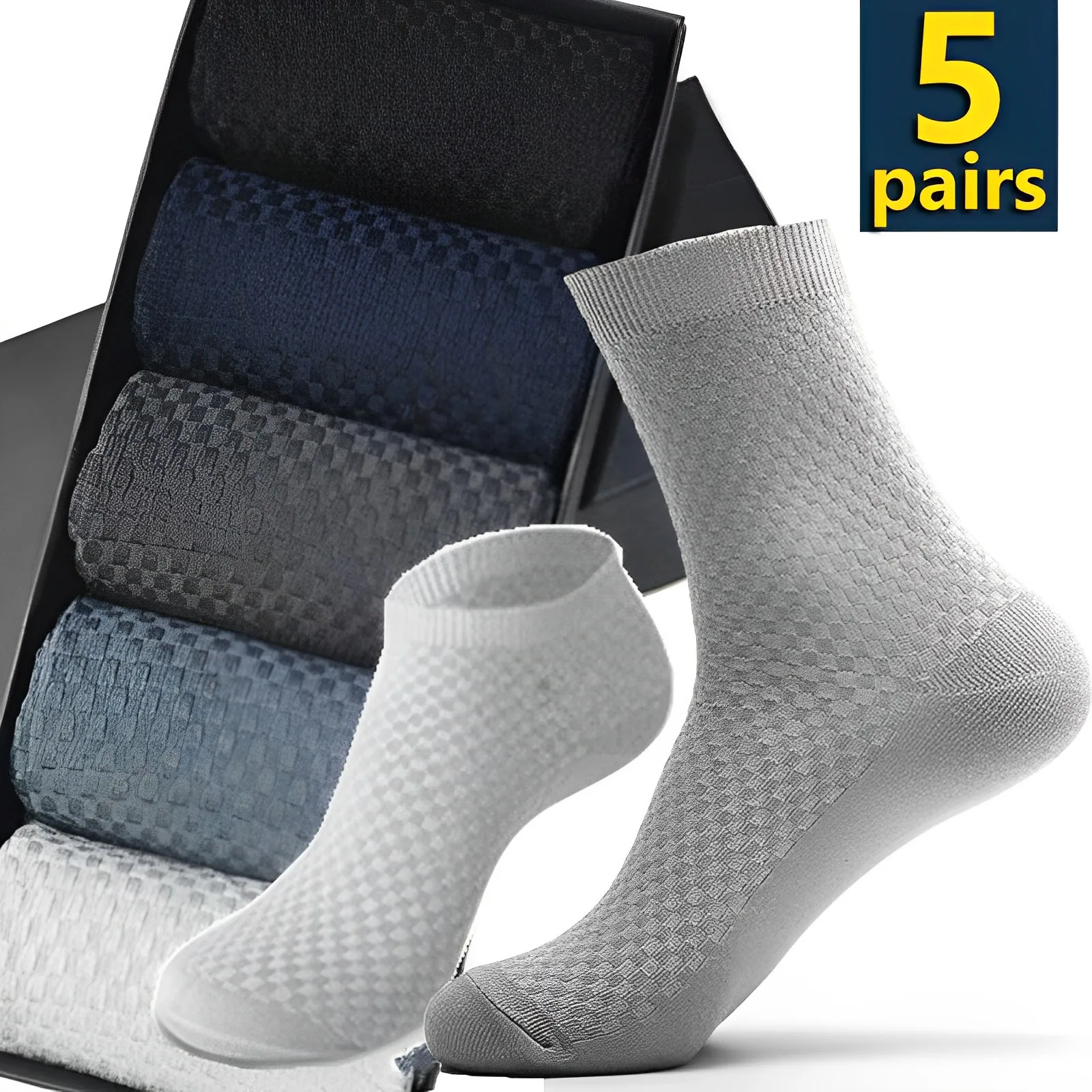 5Pairs-Men-Bamboo-Socks-Fiber-Business-Breathable-Cotton-Casual-Socks ...