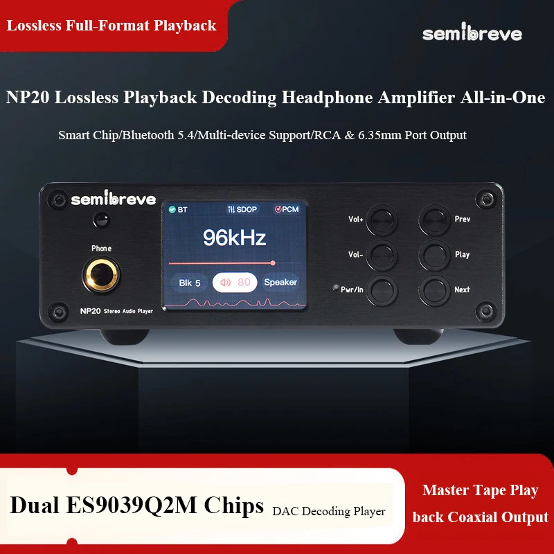 NP20 HiFi 오디오 디코더 듀얼 ES9039Q2M DAC QCC3095 블루투스 54 음악 전송 384KHz 24BIT ...