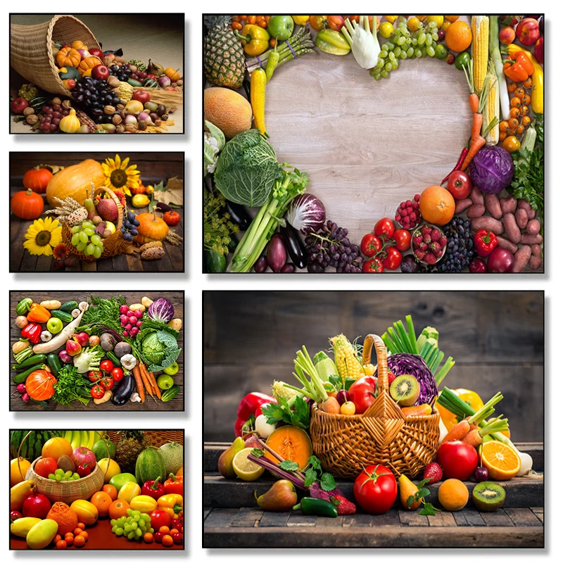 Nordic-Vegetables-and-Fruits-in-Basket-Poster-Canvas-Painting-Colorful ...