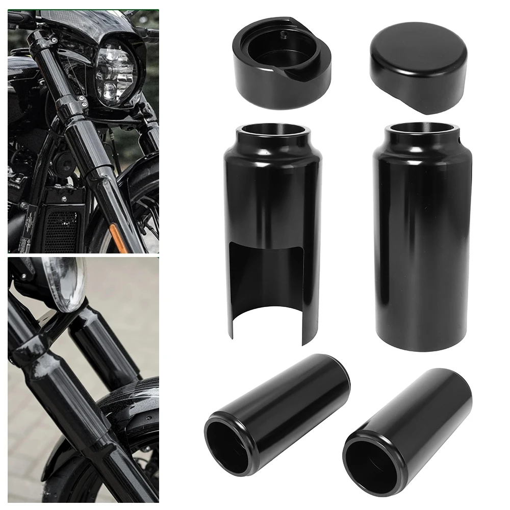 Motorcycle-Aluminum-Black-Full-Fork-Cover-Fork-Tubes-Caps-Set-For ...