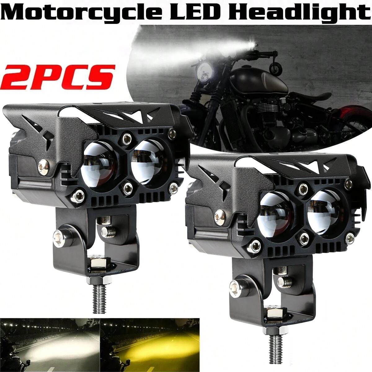 2PCS-Pair-LED-High-Quality-Motorcycle-Spotlights-Headlights-Dual-Colors ...