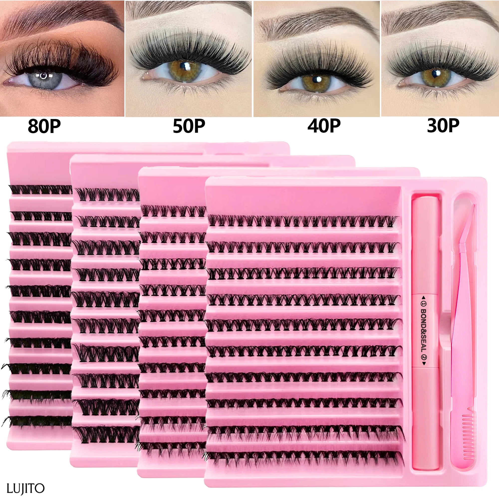 200 Pcs Cluster Lash Set 30D 40D 50D 80D DIY Individual Eyelashes 9 ...