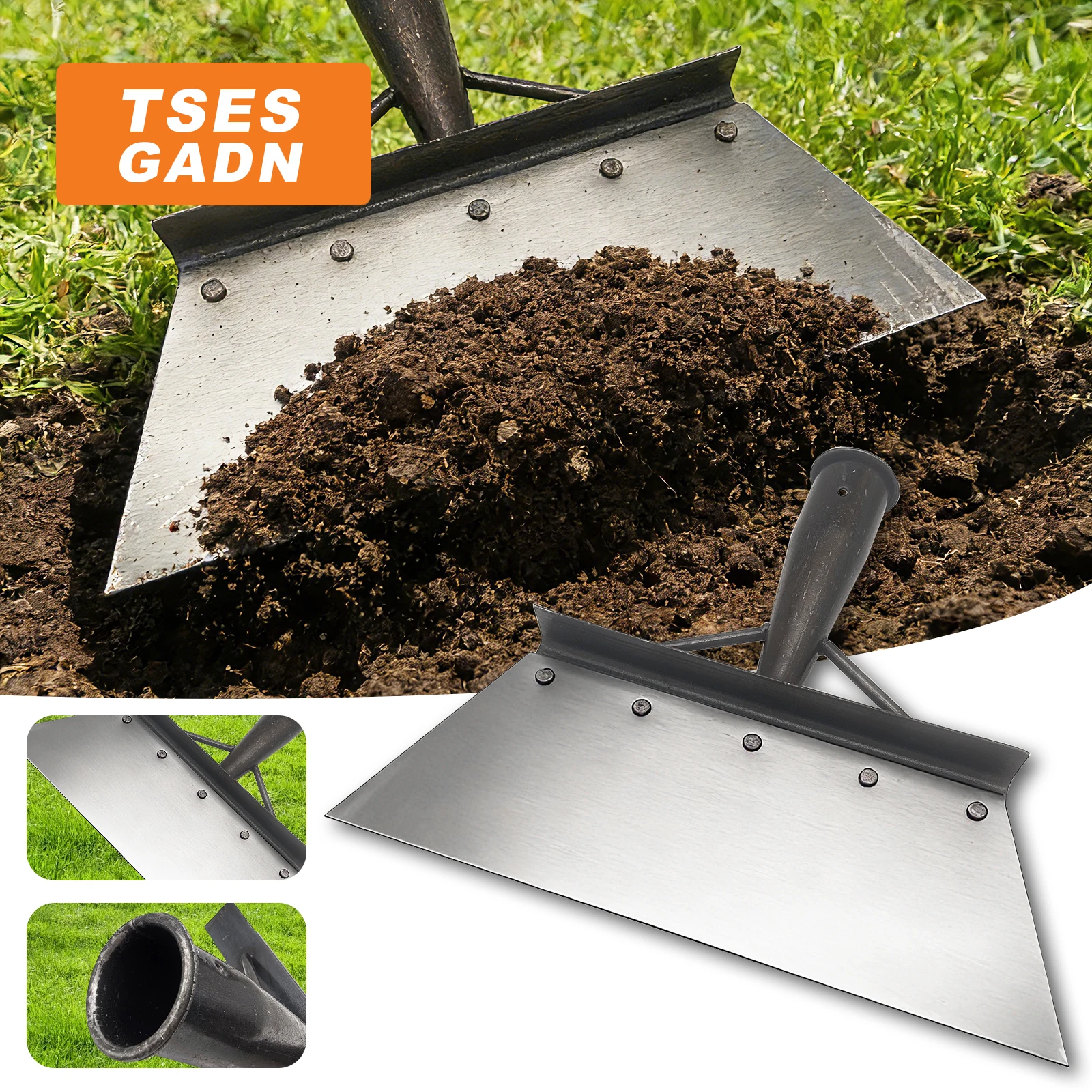 TSES Square Garden Spade Heavy Duty Stainless Steel Transplanting Spade ...