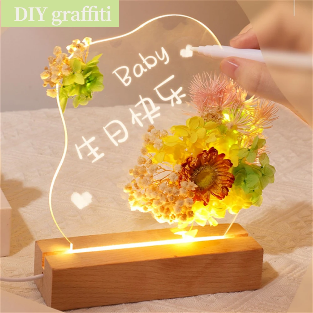 Transparent Message Board Night Light Glowing Memo Acrylic LED Ambient ...