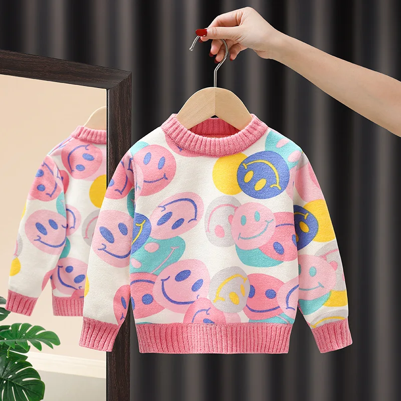 Girls' Smiley Face Sweater Spring And Autumn 2022 New Girl Baby's ...